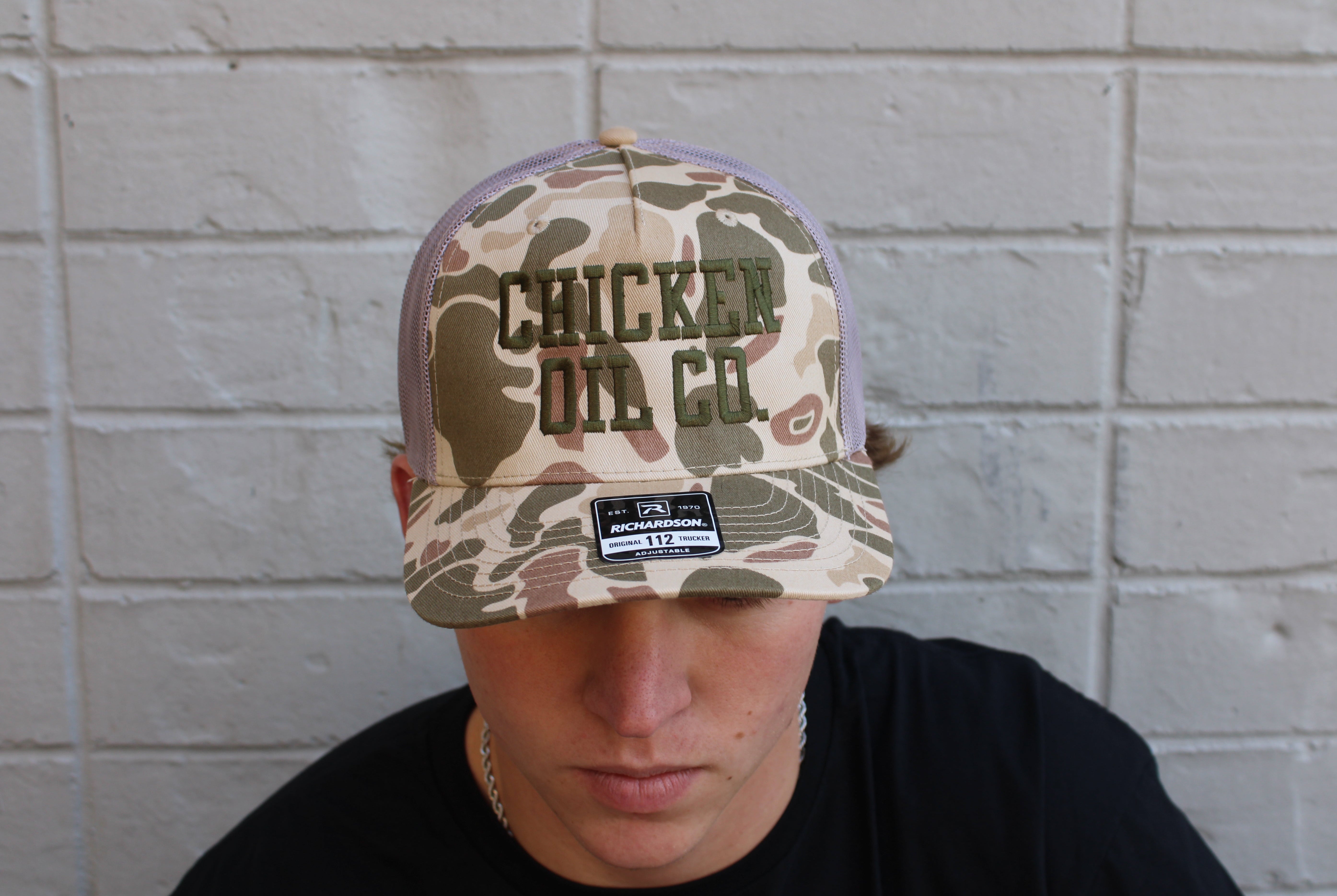 Chicken Oil Camo Hat – Bottle Cap Alley Trading