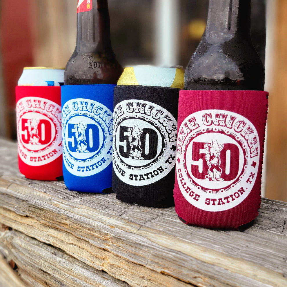 Dixie Chicken 50th Circle Logo Koozie – Bottle Cap Alley Trading